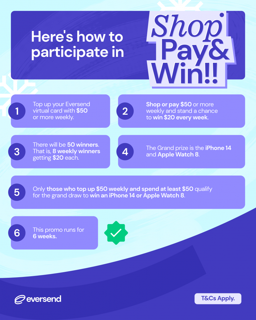 Shop or pay with our USD virtual card this holiday and win an Apple Watch 8 or the iPhone 14 ...